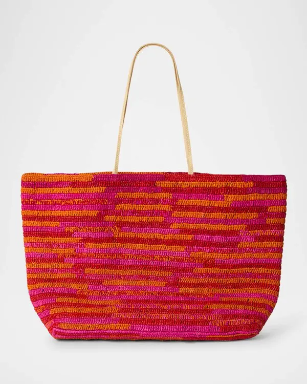 BTB LOS ANGELES Woven Straw Tote Bag - Mandarin/fuch Multi