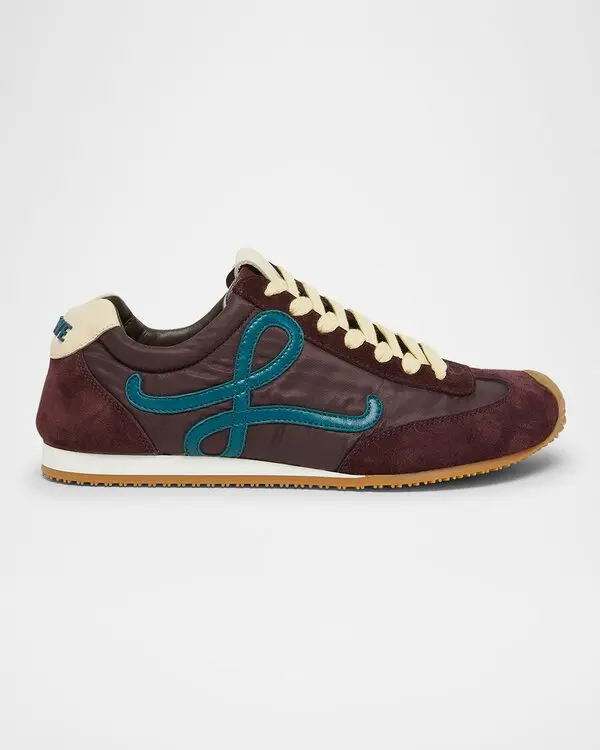 Loewe Ballet Runner 2.0 Mixed Leather Sneakers - Burgundy Duck/blue Dough