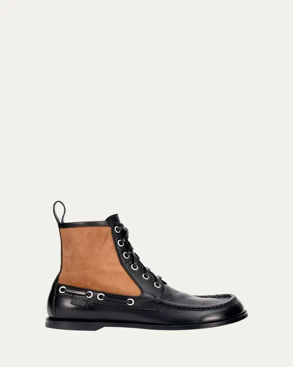Loewe Campo Leather And Suede Lace-up Boots - Black/chocolate