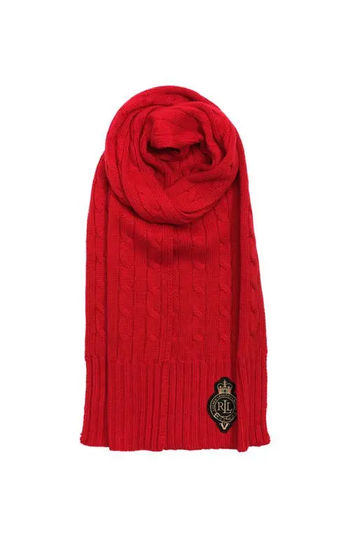 LAUREN RALPLH LAUREN Cable Crest Patch Scarf - Ralph Red