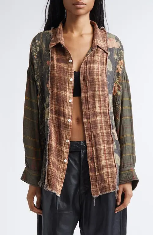 R13 Shredded Seam Plaid Flannel Shirt
