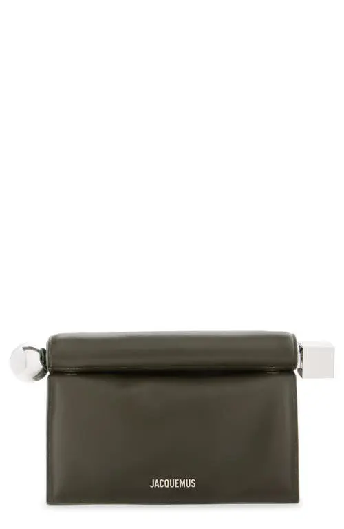 Jacquemus La Pochette Rond Carré Leather Clutch - Dark Khaki 580