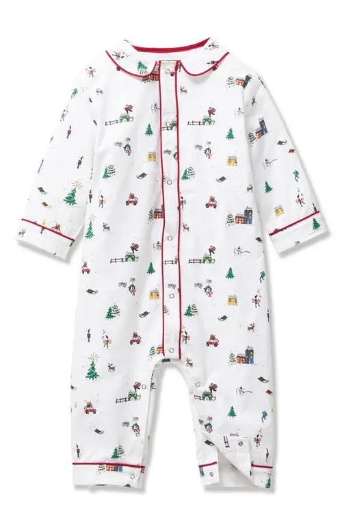 PETITE PLUME Cambridge Holiday Town One-piece Brushed Twill Pajamas - White
