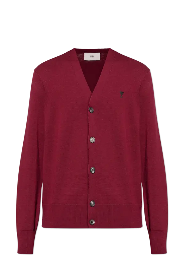 Ami Cardigan With Embroidered Logo - Burgundy