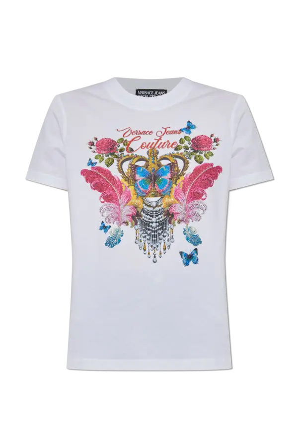 Versace Printed T-shirt With Shimmering Appliqués - White