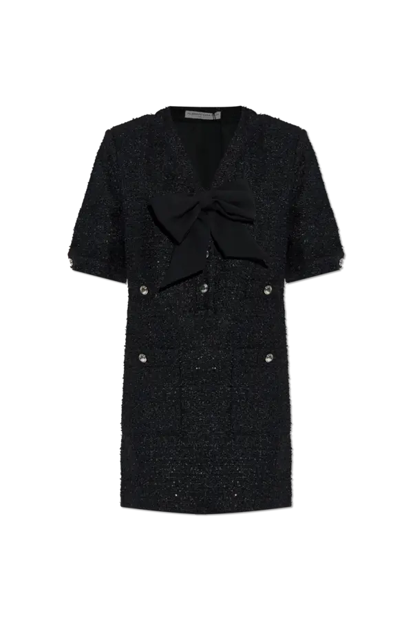 Alessandra Rich Tweed Mini Dress With Bow - Black