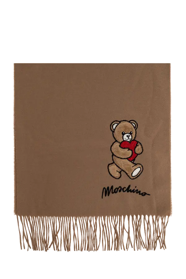 Moschino Wool Scarf With A Characteristic Bear Motif - Beige