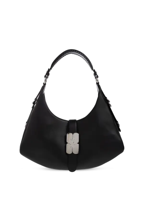 GANNI Leather Shoulder Bag - Black