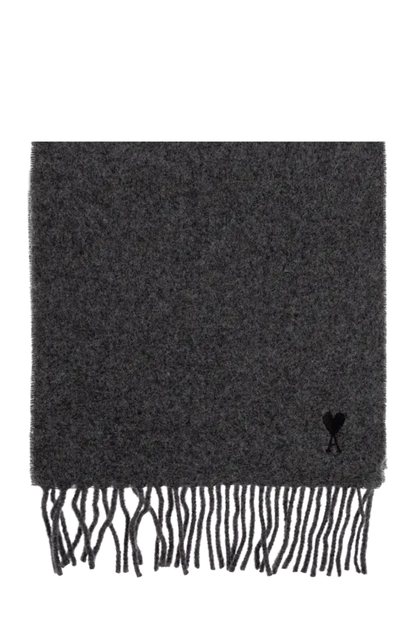 Ami Wool Scarf With Logo - Grey