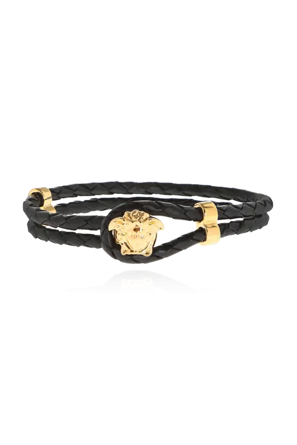 Versace Braided Leather Bracelet - Black
