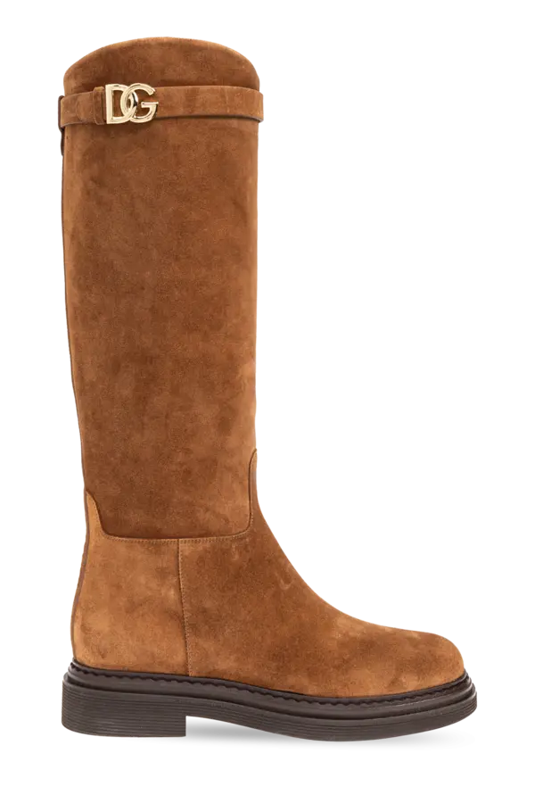 Dolce & Gabbana Suede Knee-high Boots With Dg Logo