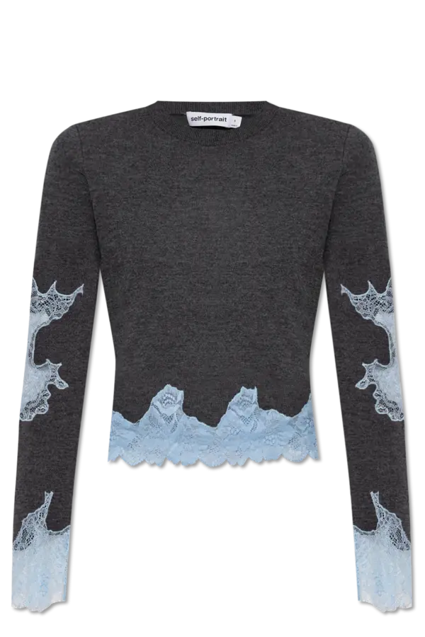 SELF-PORTRAIT Sweater With Lace Inserts - Grey