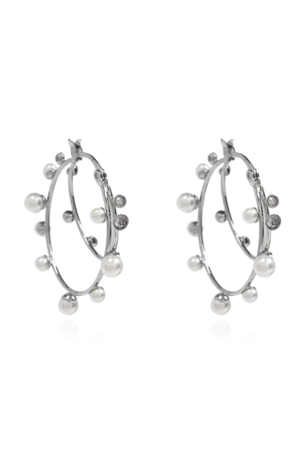Tory Burch Glass Pearl Hoop Earrings - Silver