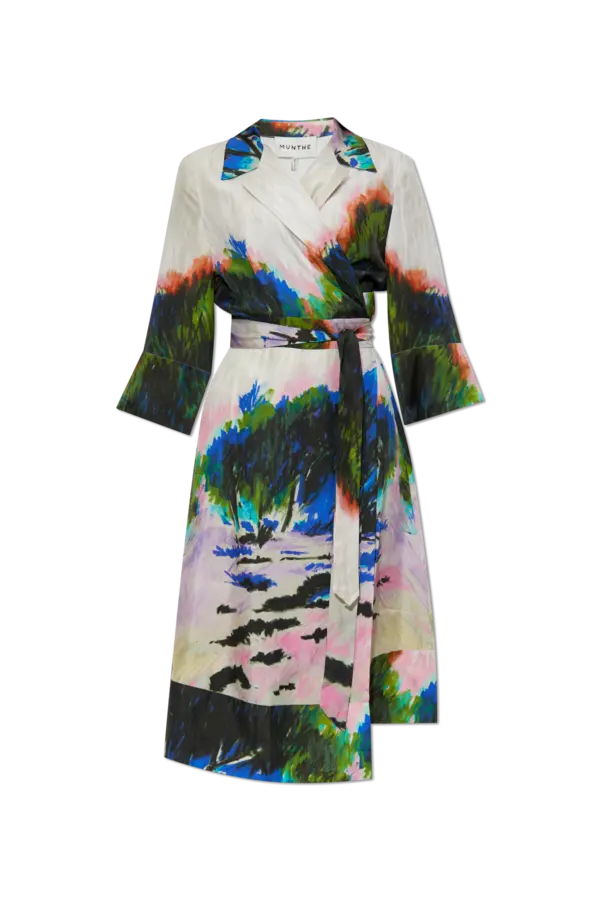 Munthe Silk Wrap Dress With Abstract Print - Multicolour