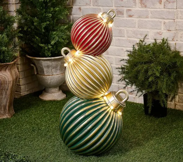 LWYA BY KIM GRAVEL As Is 32' Illum Ribbed Stacking Ornaments Kim Gravel