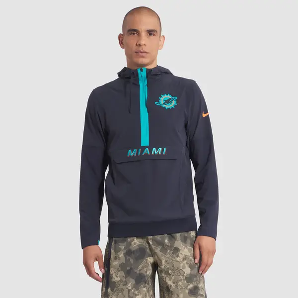 Nike Miami Dolphins Rivalries Collection Sideline Anorak Nfl 1/2-zip Hooded Jacket - Blue
