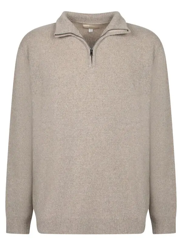 120% Lino Cashmere High Collar Knit Sweater - Beige