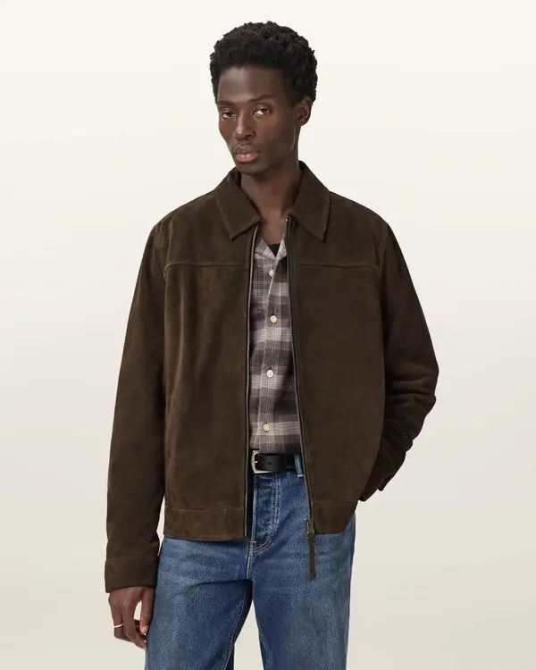 All Saints Rhone Suede Jacket - Cocoa Brown