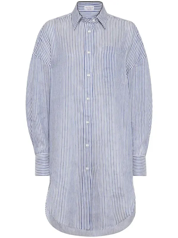 Brunello Cucinelli Long Striped Organza Short