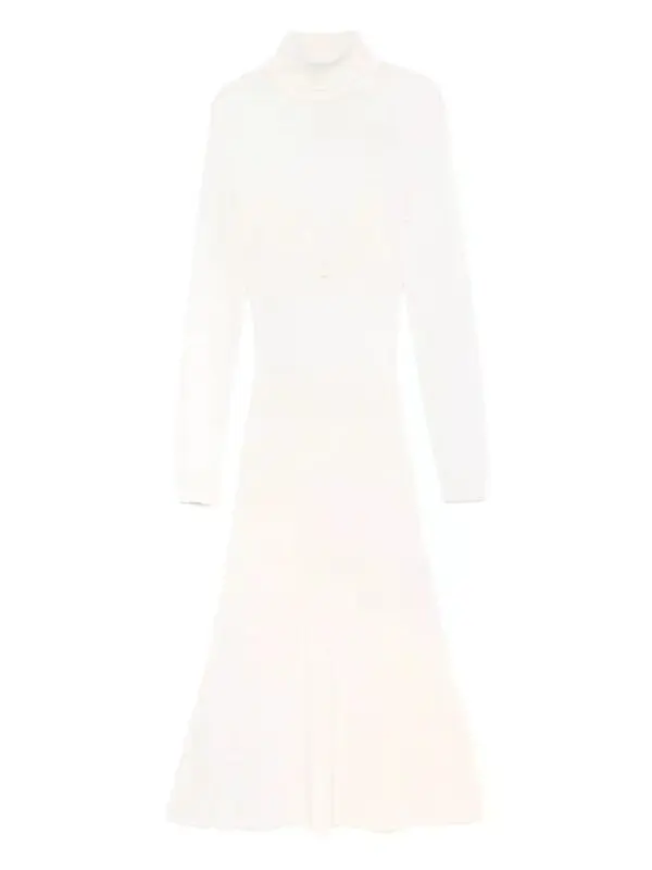 Elisabetta Franchi Turtleneck Ribbed Dress - White