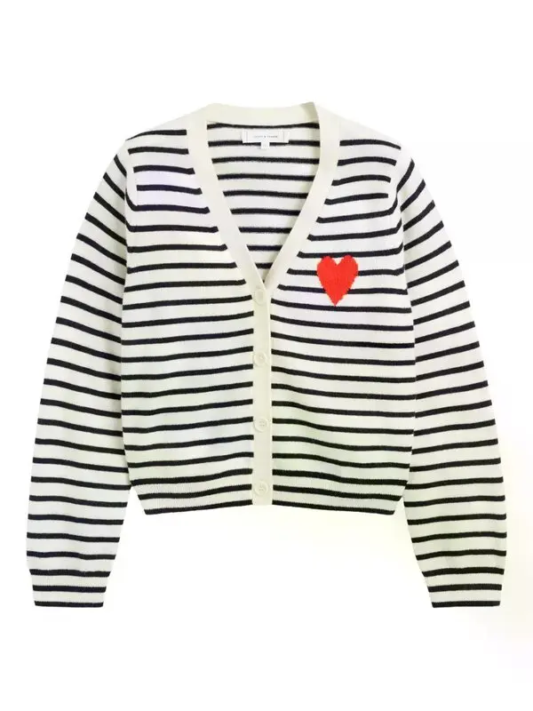 Chinti & Parker Breton Heart Striped Cardigan - Neutrals
