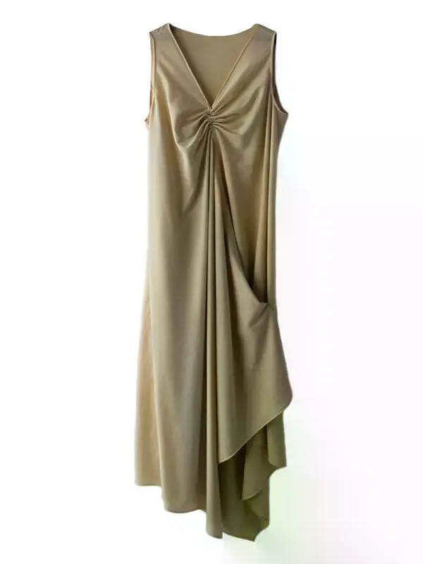 SHANSHAN RUAN Asymmetric V-neck Jersey Midi Dress