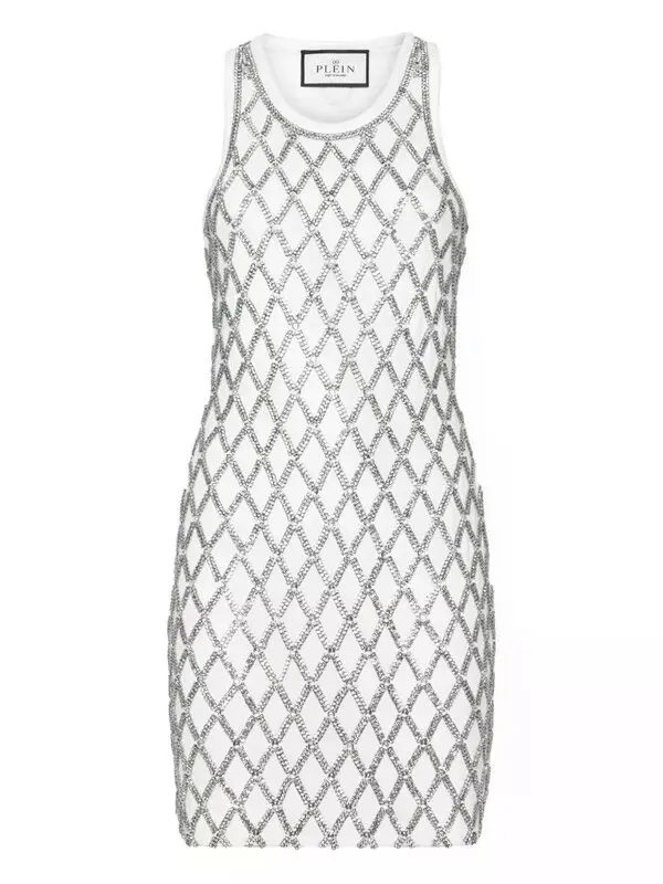 Philipp Plein Crystal Net Mini Dress - White