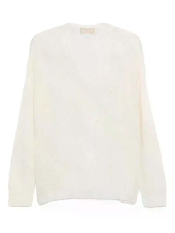 120% Lino Sequin-embellished V-neck Sweater