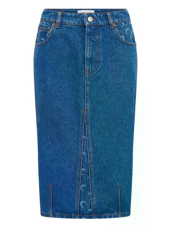 MARINE SERRE Moon Laser Denim Midi Skirt - Blue