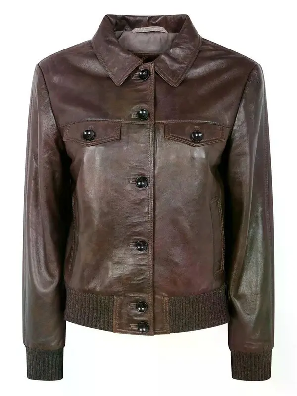 THE JACKIE LEATHERS Button-fastening Flap-pocket Leather Jacket
