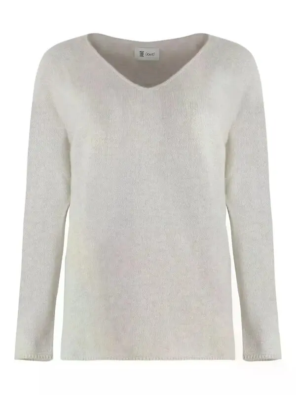 THE (ALPHABET) V-neck Long Sleeve Sweater - Grey