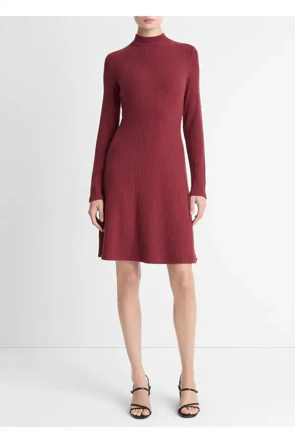 black a line floor length dress ica ica dress knit dress A-line dress flare dress midi length high neck fit & flare A-line flare midi long long length rib knit high waist women's main image 1