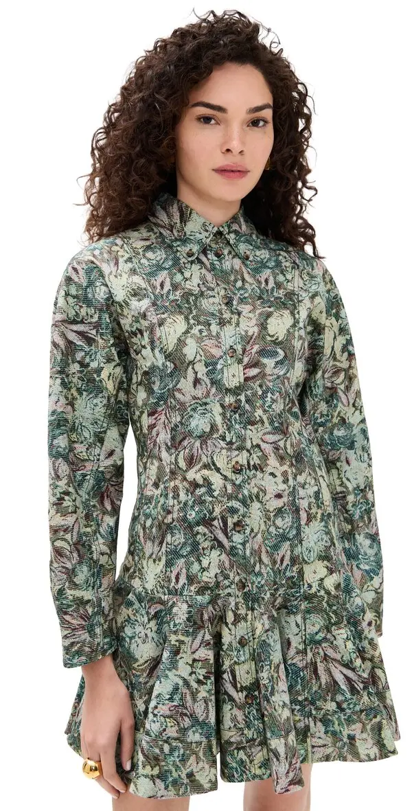 GANNI Printed Stretch Cotton Mini Dress
