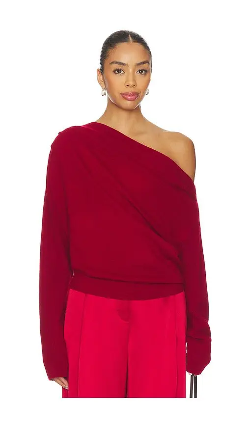 THE SEI Long Sleeve Asymmetrical Drape Sweater - Ruby
