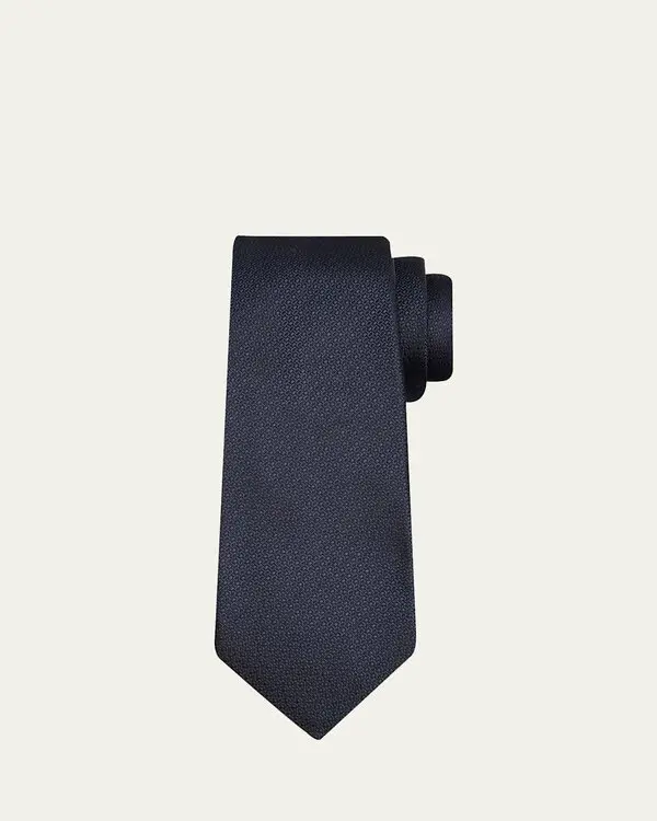 Kiton Micro-geometric Jacquard Silk Seven-fold Tie