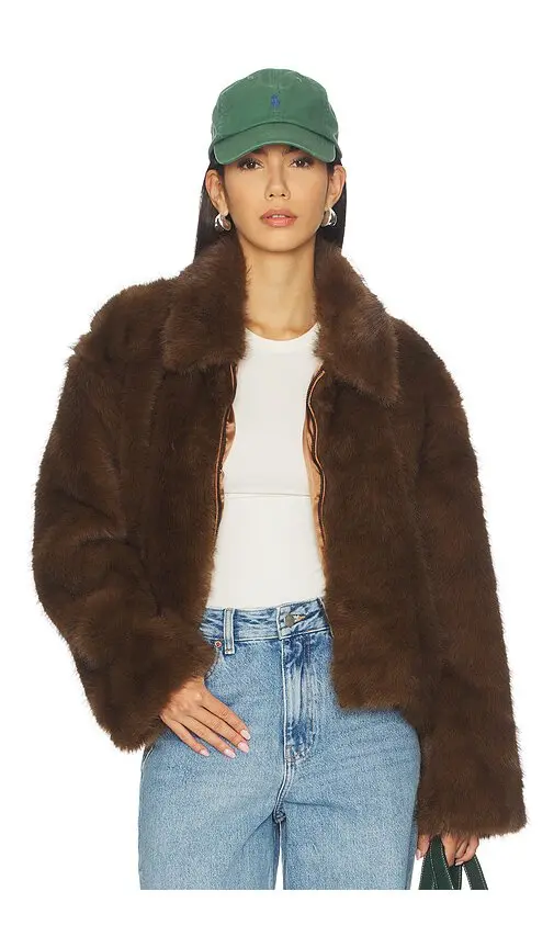 Bardot Sylvie Zip Faux Fur Jacket - Chocolate