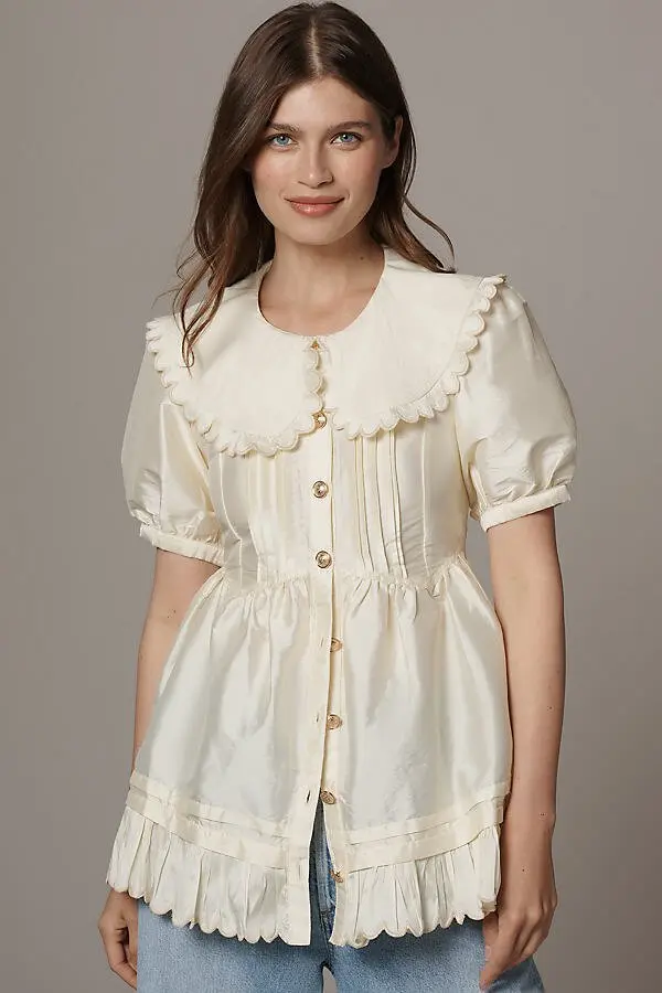Maeve Puff-sleeve Collared Babydoll Blouse