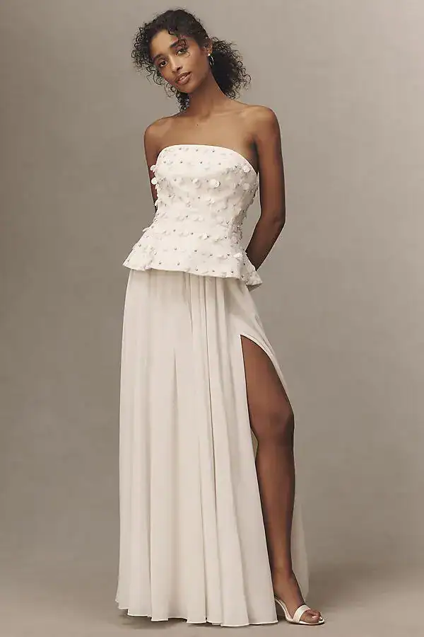 knee length dresses for ladies Strapless Long A-Line Prom Dress with Beaded Bodice Sage / 0 main image 1