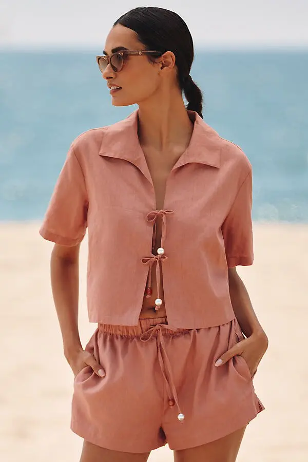 Seafolly Palermo Tie-front Crop Top - Mocha