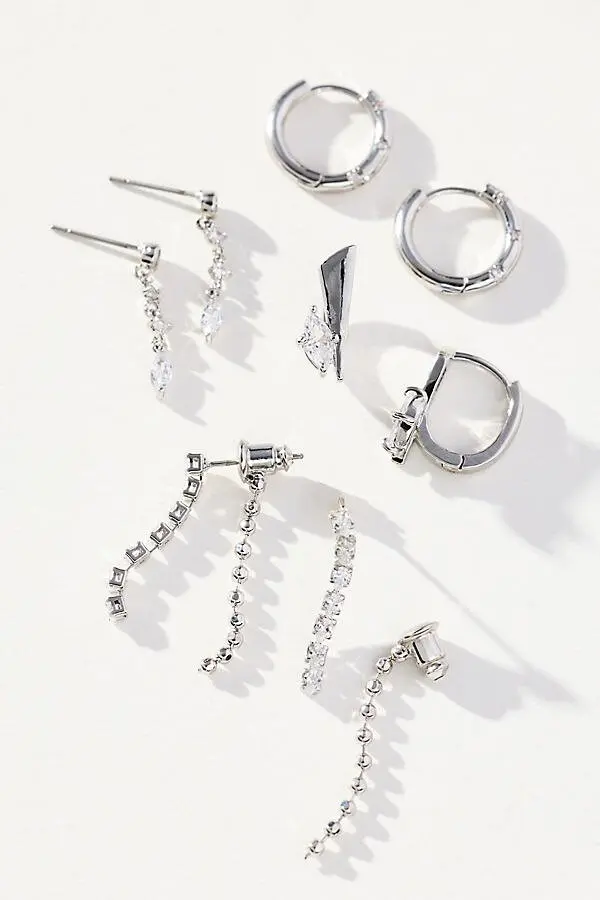 Anthropologie Dripped Crystal Earrings Set Of 4 - Silver