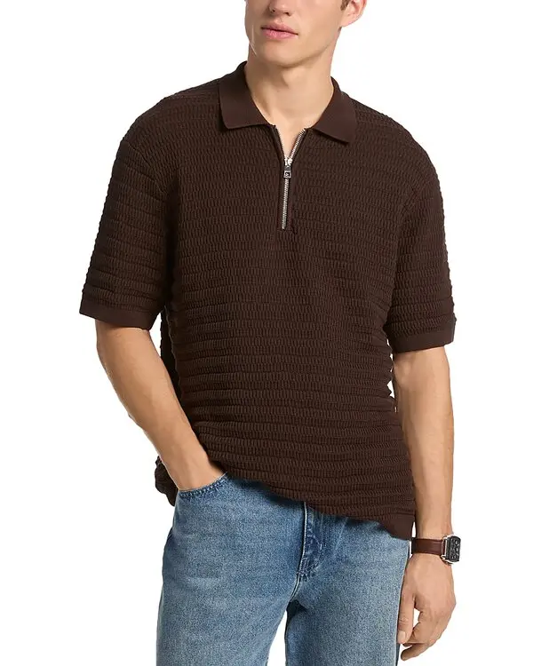 Michael Kors Textured Zip Polo - Chocolate