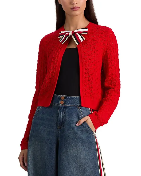 Alice + Olivia Dollie Bow Cardigan - Perfect Ruby