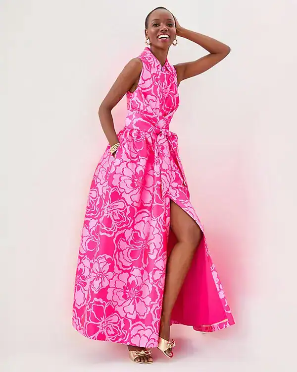 Lilly Pulitzer Jacquard Maxi Shirtdress - Parigi Pink Go Big Satin  Jacquard | Editorialist