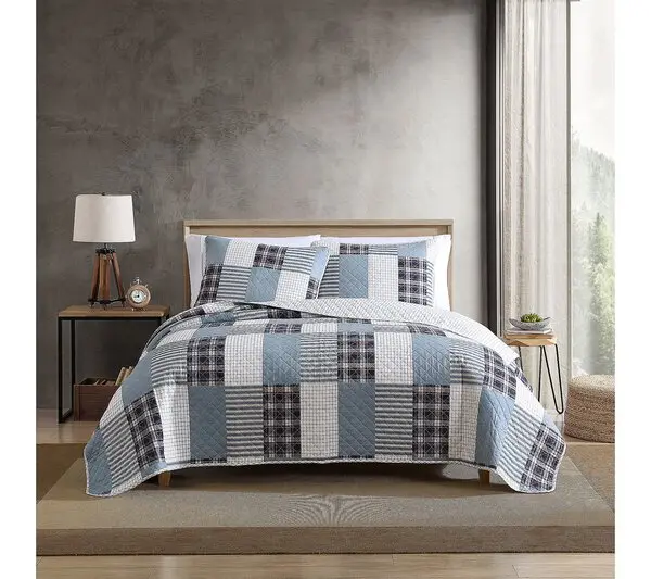 Eddie Bauer Camano Island Plaid Blue Cotton Twi N Quilt Set