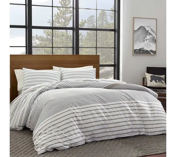 Eddie Bauer Cooper Stripe Grey Twin Duvet Cover Set