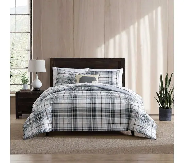Eddie Bauer Alder Plaid Blue Cotton King Comfor Ter Set
