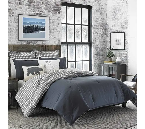 Eddie Bauer Kingston Grey Cotton Twin Duvet Cov Er Set