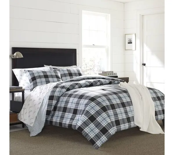 Eddie Bauer Lewis Plaid Navy Cotton Twin Comfor Ter Set