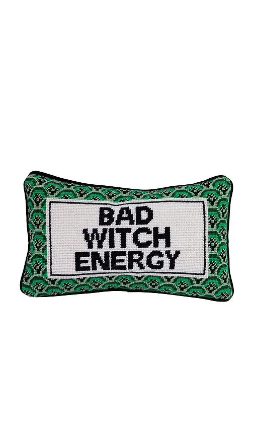 FURBISH Bad Witch Energy Needlepoint Pillow In Green