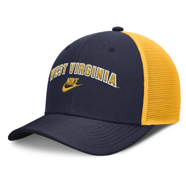Nike West Virginia Legacy Arch Rise Dri-fit College Trucker Adjustable Hat - White